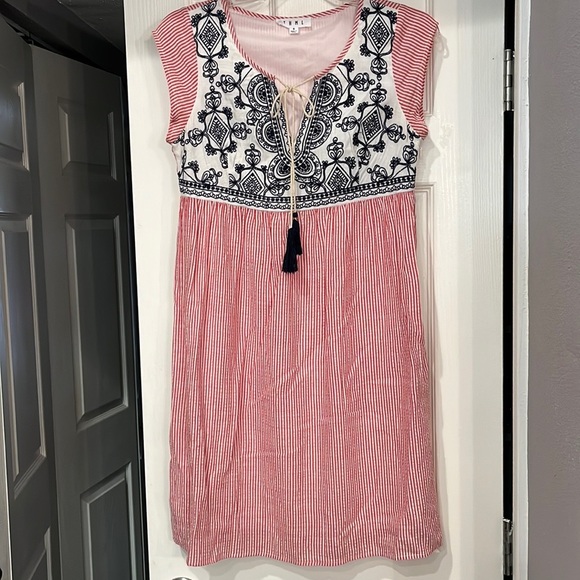 THML | Dresses | Thml Red White Stripes With Navy Embroidered Top Fully ...
